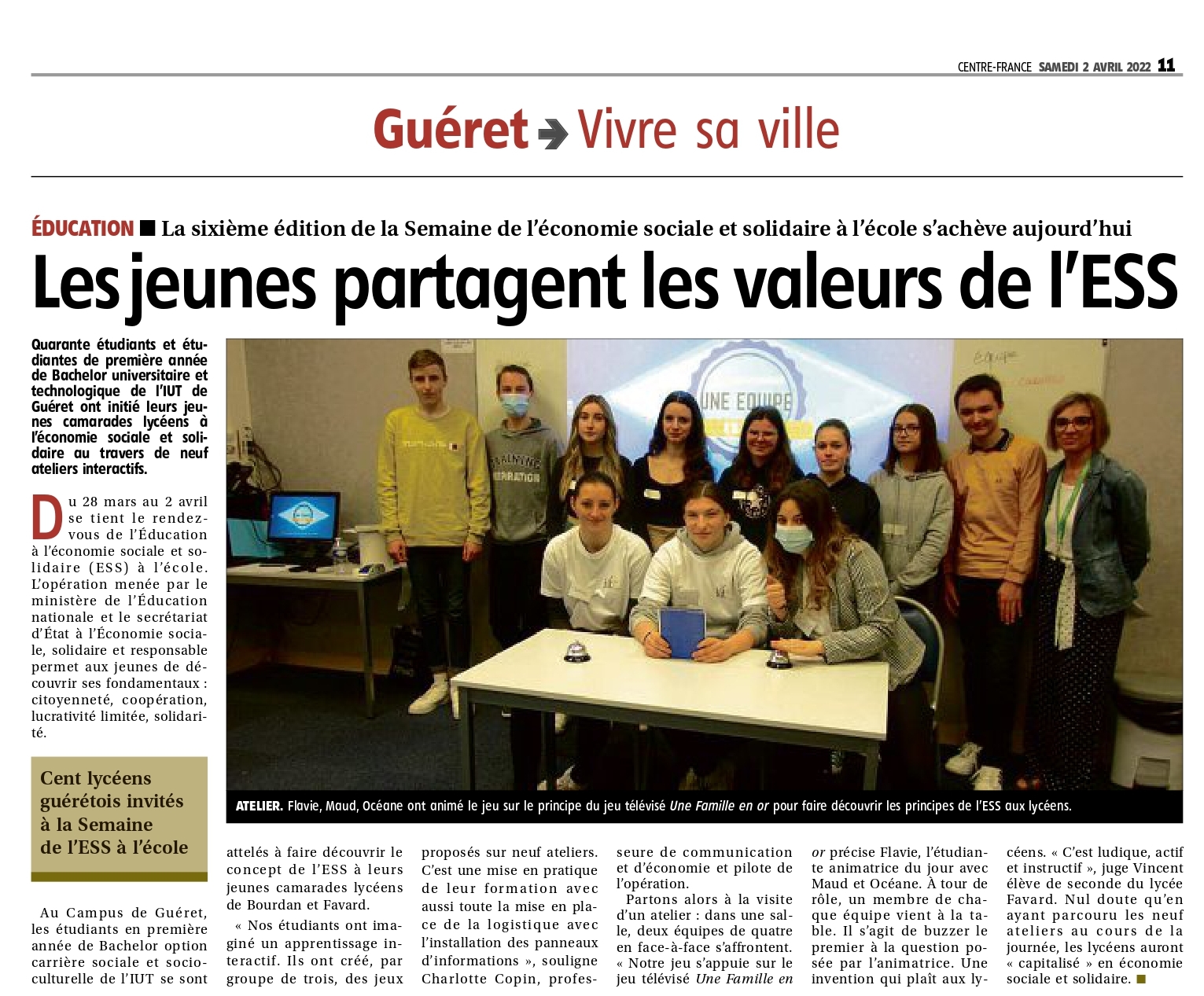 Les jeunes partagent les valeurs de l'ESS - Campus de Guéret